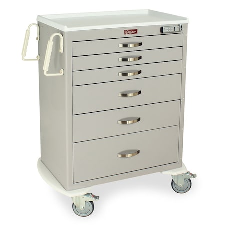 Harloff M-Series Tall Anesthesia Cart, Standard Width, Six Drawers, E-Lock MDS3030E06 | Zoro